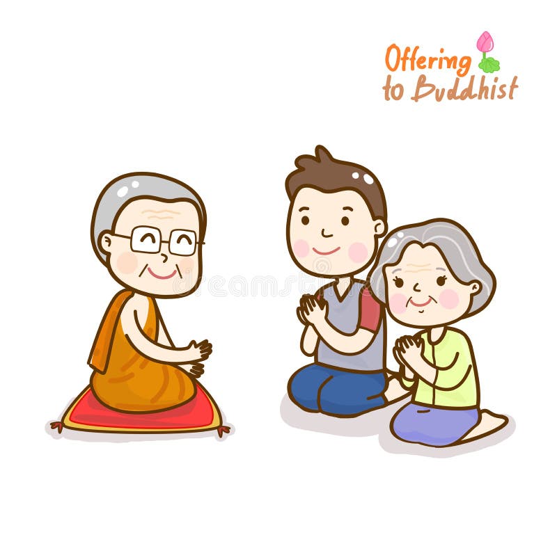 Cartoon To Make Merit To Monk. Stock Vector - Illustration of cartoon ...