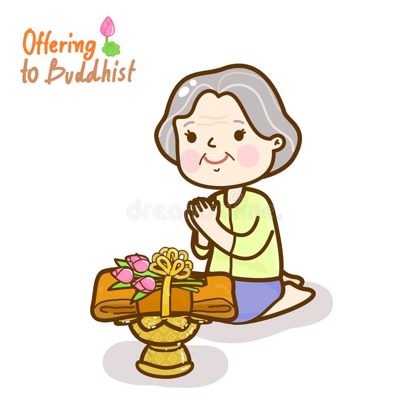 Cartoon To Make Merit To Monk. Stock Vector - Illustration of buddhist ...