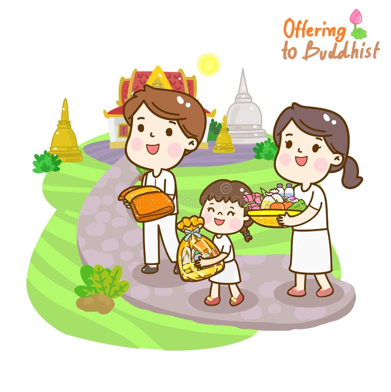 Cartoon To Make Merit To Monk. Stock Vector - Illustration of pagoda ...