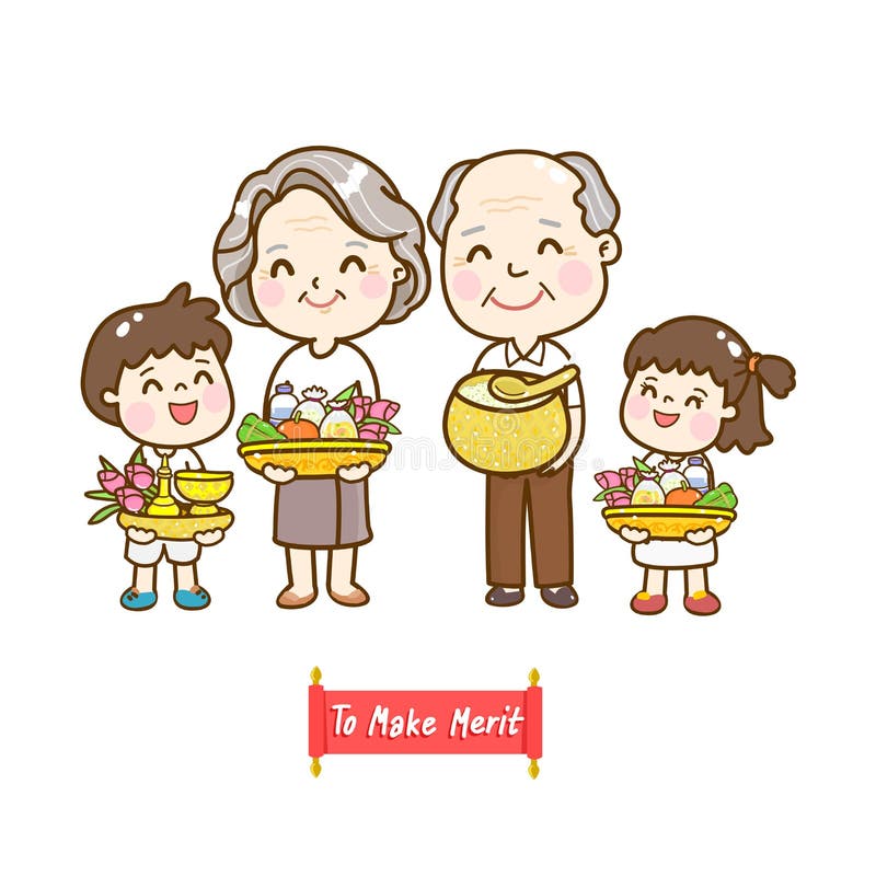 Cartoon To Make Merit To Monk. Stock Vector - Illustration of oriental ...