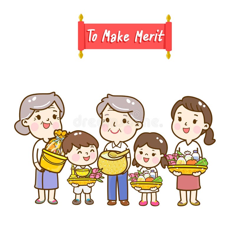 Cartoon To Make Merit To Monk. Stock Vector - Illustration of oriental ...