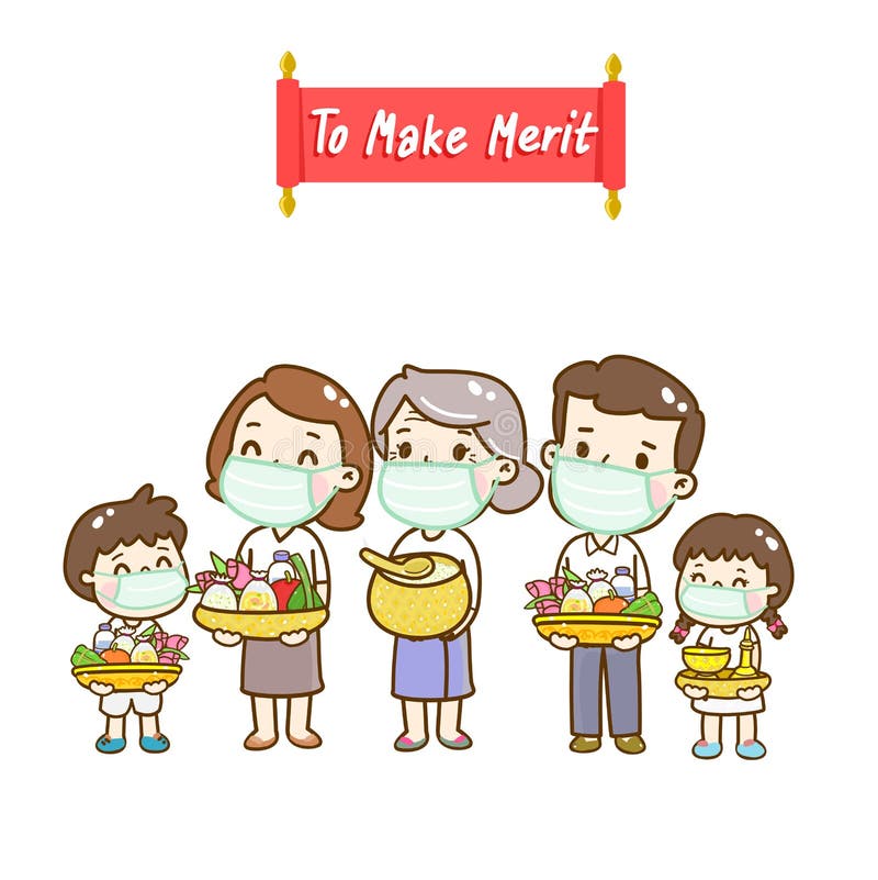 Cartoon To Make Merit To Monk. Stock Vector - Illustration of group ...