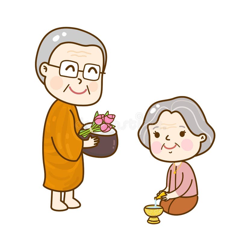 Cartoon To Make Merit To Monk. Stock Vector - Illustration of celebrate ...