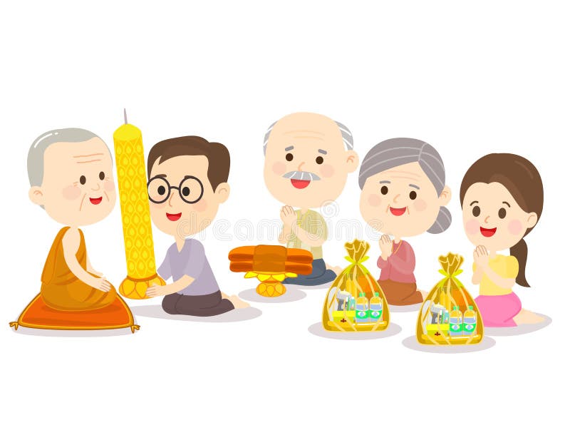 Cartoon To Make Merit To Monk. Stock Illustration - Illustration of ...