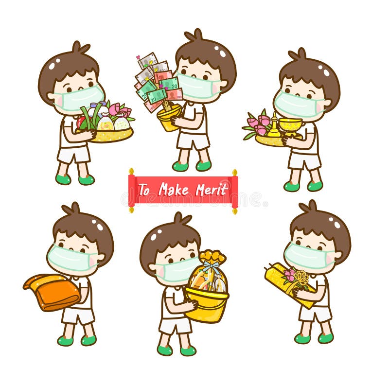 Cartoon To Make Merit To Monk. Stock Vector - Illustration of couplet ...