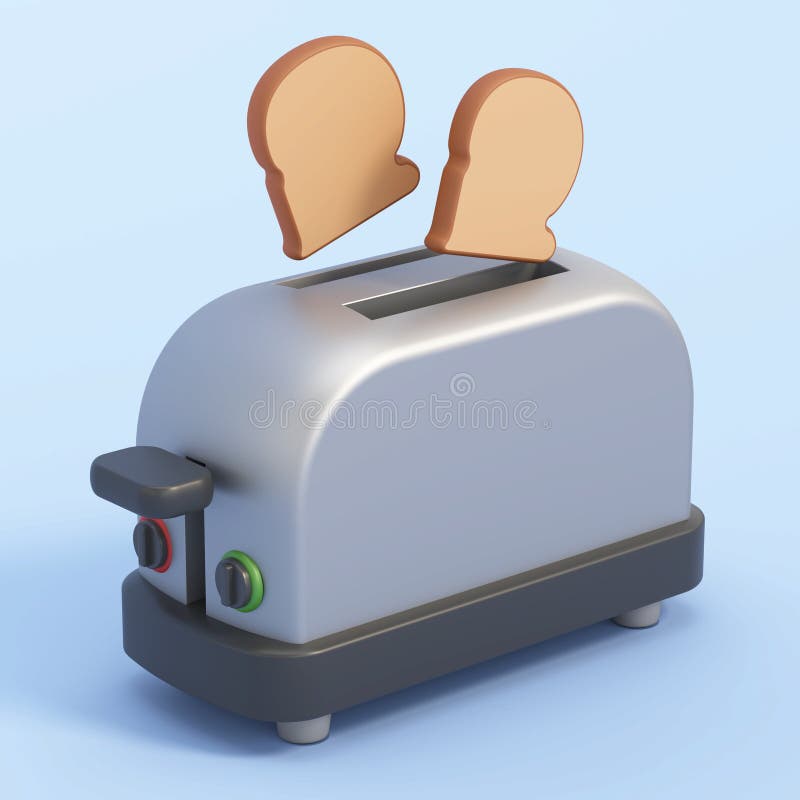 Cartoon Toaster with Breads Isolated on Blue Background. 3D ...
