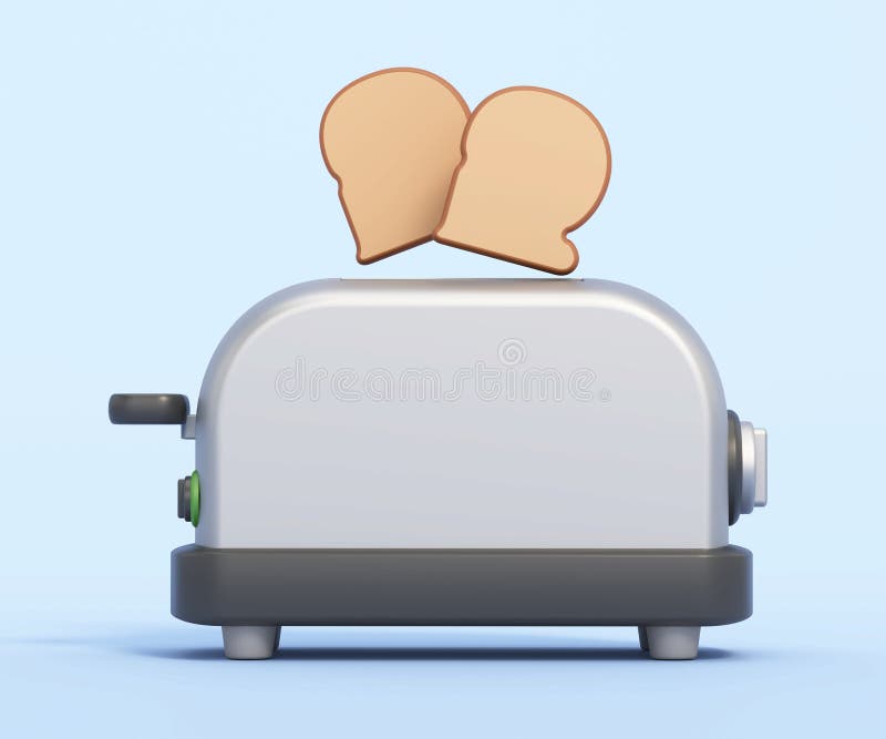Cartoon Toaster with Breads Isolated on Blue Background. 3D ...