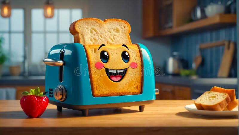 Cartoon Toaster in the Kitchen Character Smile Emotion Color Stock ...