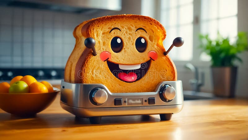 Cartoon Toaster in the Kitchen Character Smile Emotion Color Technology ...