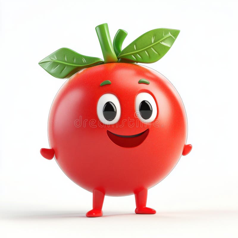 A Cartoon Tomato is Smiling and Holding a Leaf Stock Illustration ...