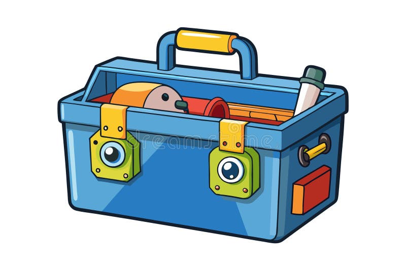 Cartoon Toolbox with Tools Inside, Featuring a Blue and Orange Color ...