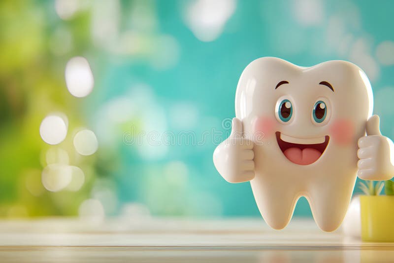 Cartoon Tooth Character Smiling with Thumbs Up in Bright Background ...