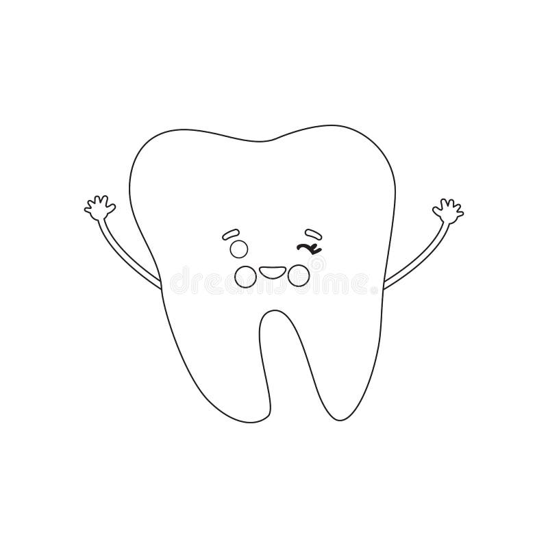 Cartoon Tooth Character. Vector Black and White Coloring Page Stock ...