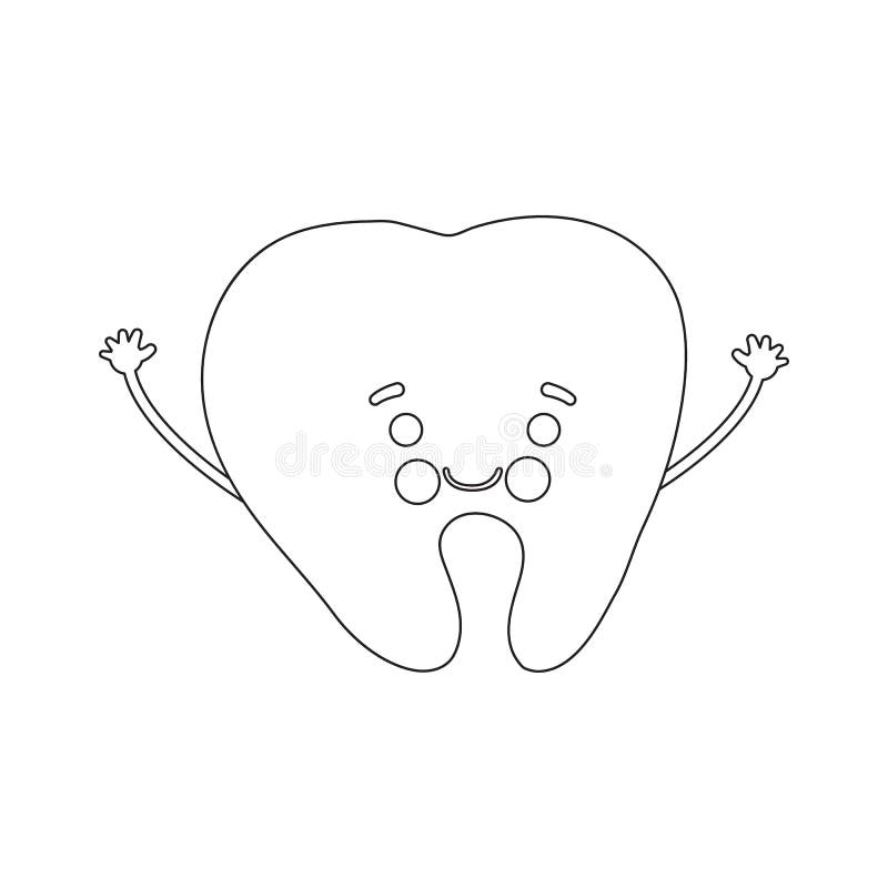 Cartoon Tooth Character. Vector Black and White Coloring Page Stock ...