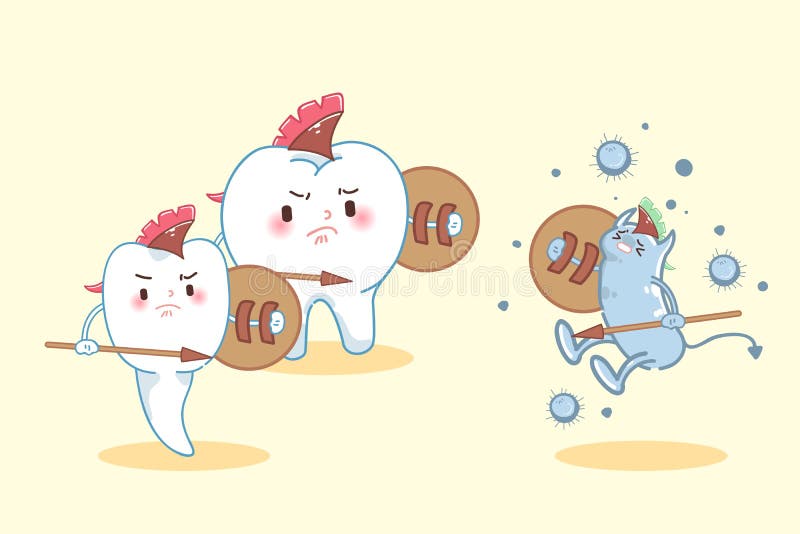 Cartoon Tooth Fight To Bacteria Stock Vector - Illustration of dental ...