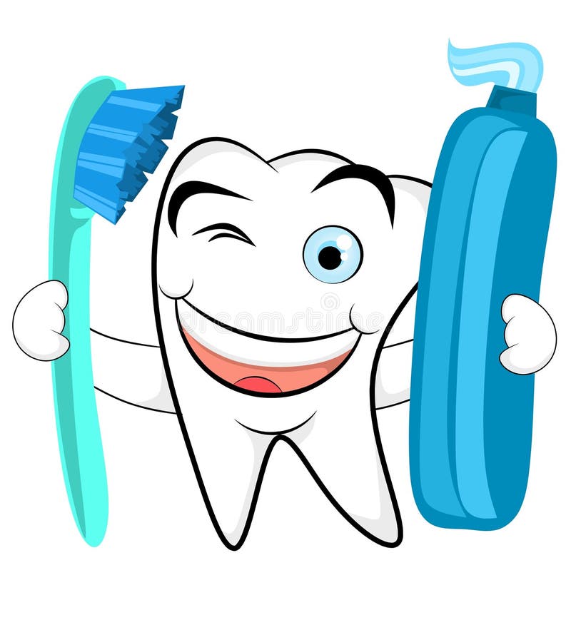Cartoon Tooth Holding Tooth Brush and Giving Thumb Up Stock ...