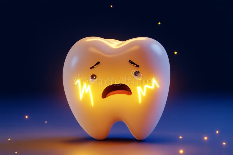 A Cartoon Tooth with a Pained Expression is Surrounded by Red Lightning ...