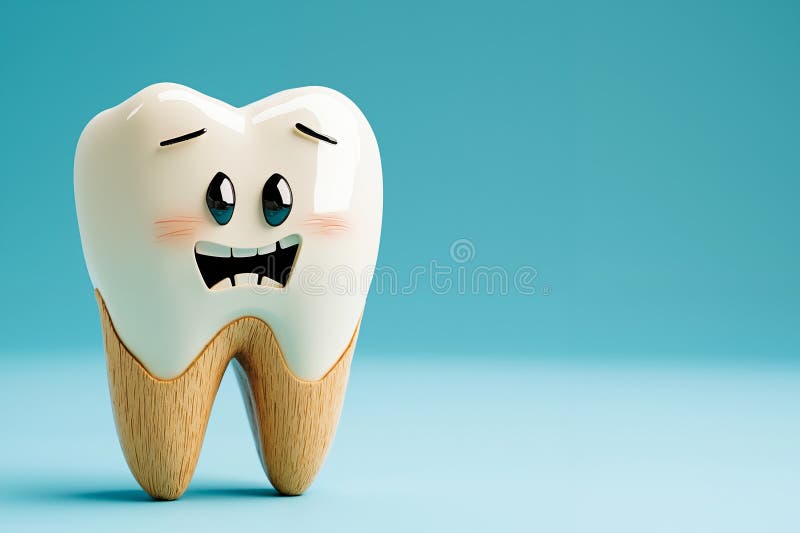 A Cartoon Tooth with a Sad Face on a Blue Background Stock Illustration ...