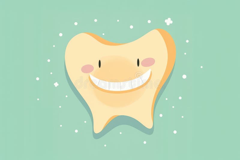 A Cartoon Tooth with a Smiling Expression, Set Against a Green Flat ...