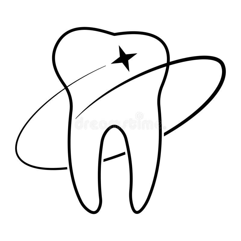 Cartoon Tooth with Star and Orbiting Line, Clean Teeth Icon Stock ...