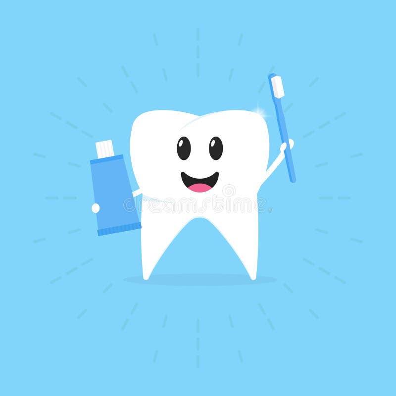 Cartoon Tooth with a Toothbrush and a Paste in Hand Smiling, Healthy ...