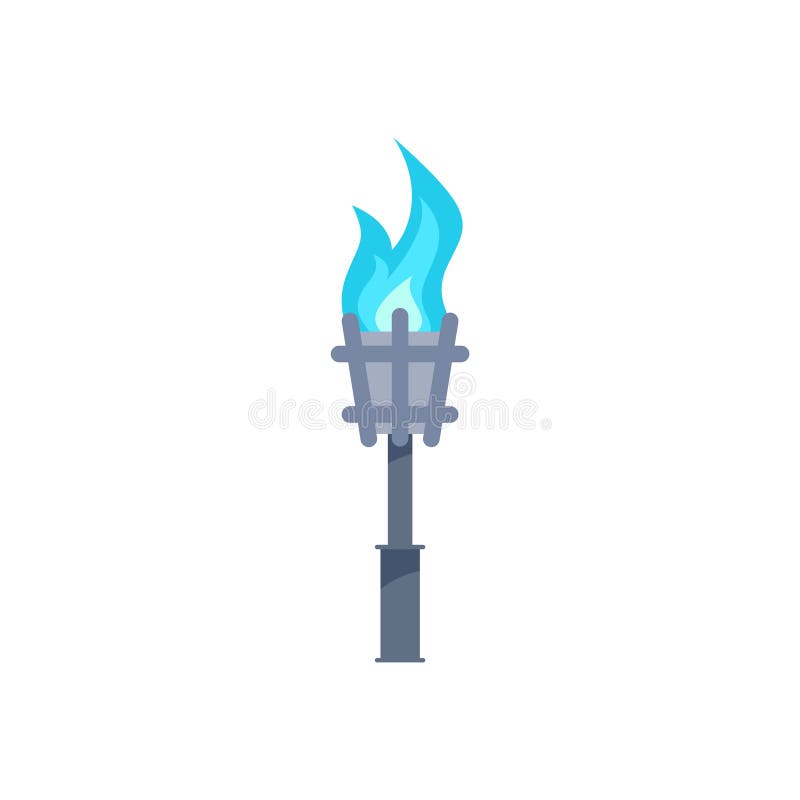 Cartoon Torch with Burning Blue Fire Flame Vector Flat Icon, Medieval ...