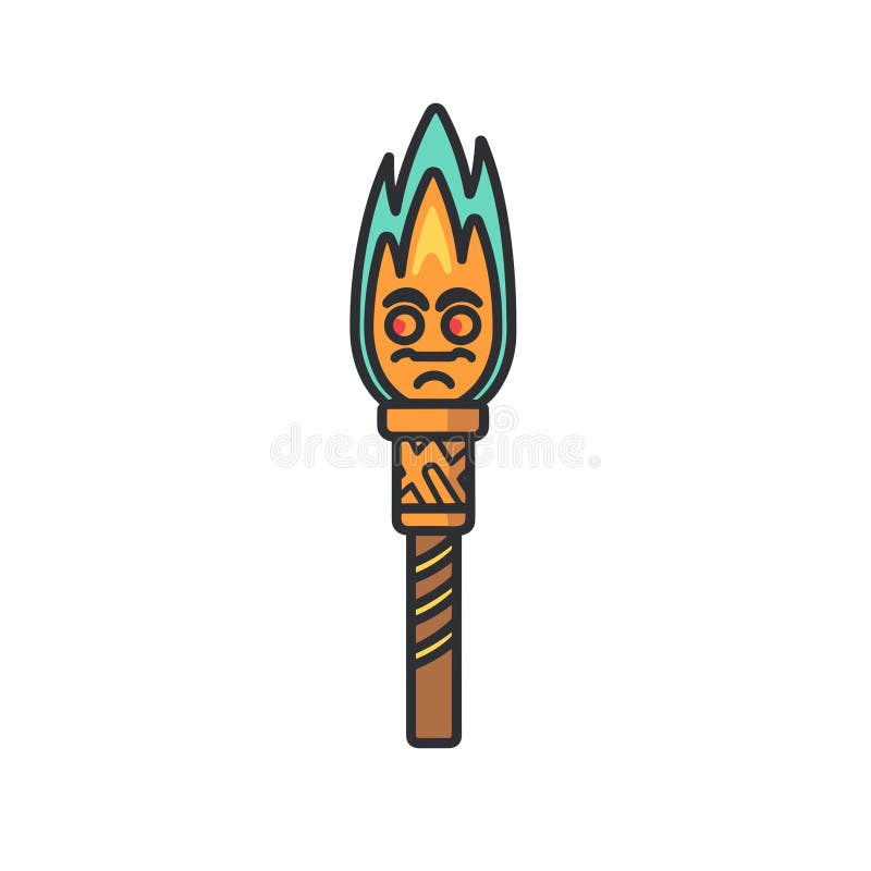 Cartoon Torch with Face and Blue Flame Illustration Stock Illustration ...