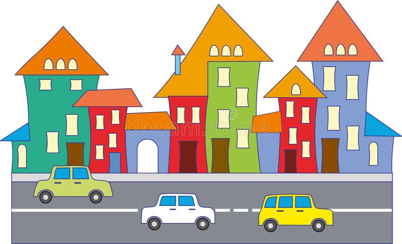 Cartoon town stock illustration. Illustration of door - 39287214