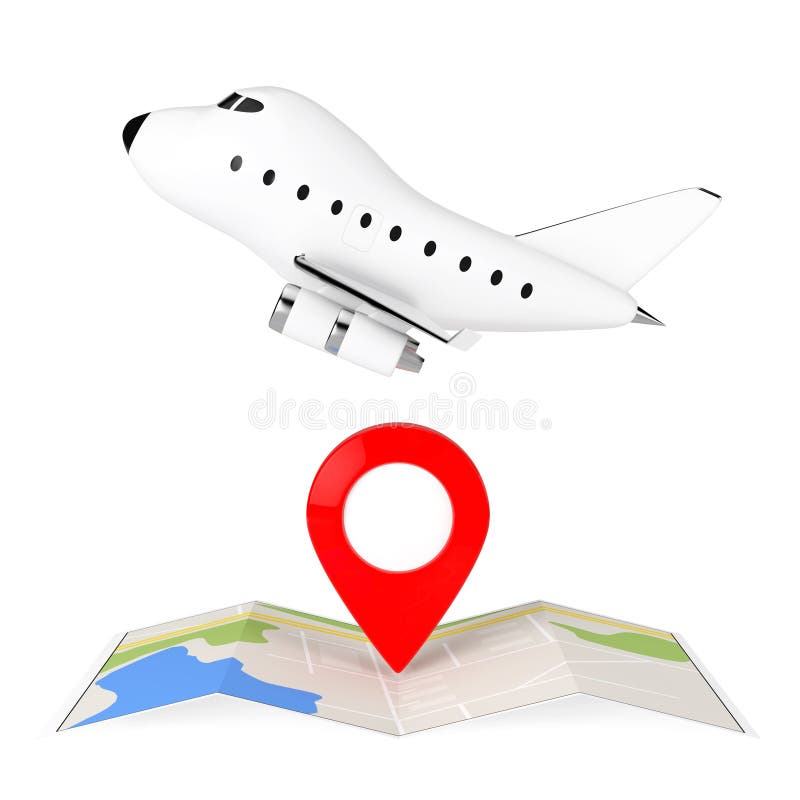 Cartoon Toy Jet Airplane Over Folded Abstract Navigation Map Wit Stock ...