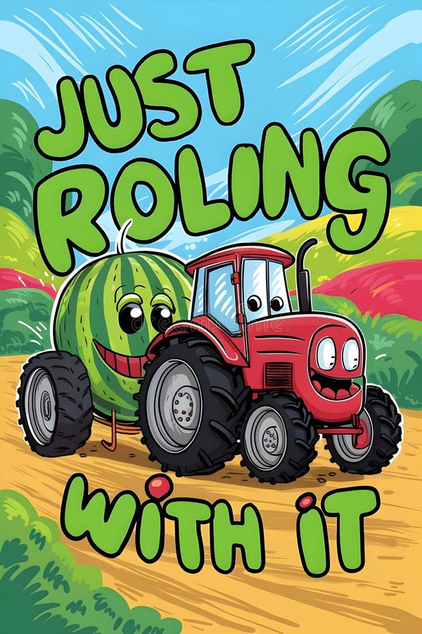 Cartoon Tractor with Watermelon Stock Illustration - Illustration of ...