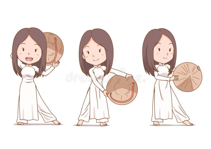 Cartoon Traditional Vietnamese Hat Dancer. Stock Vector - Illustration ...