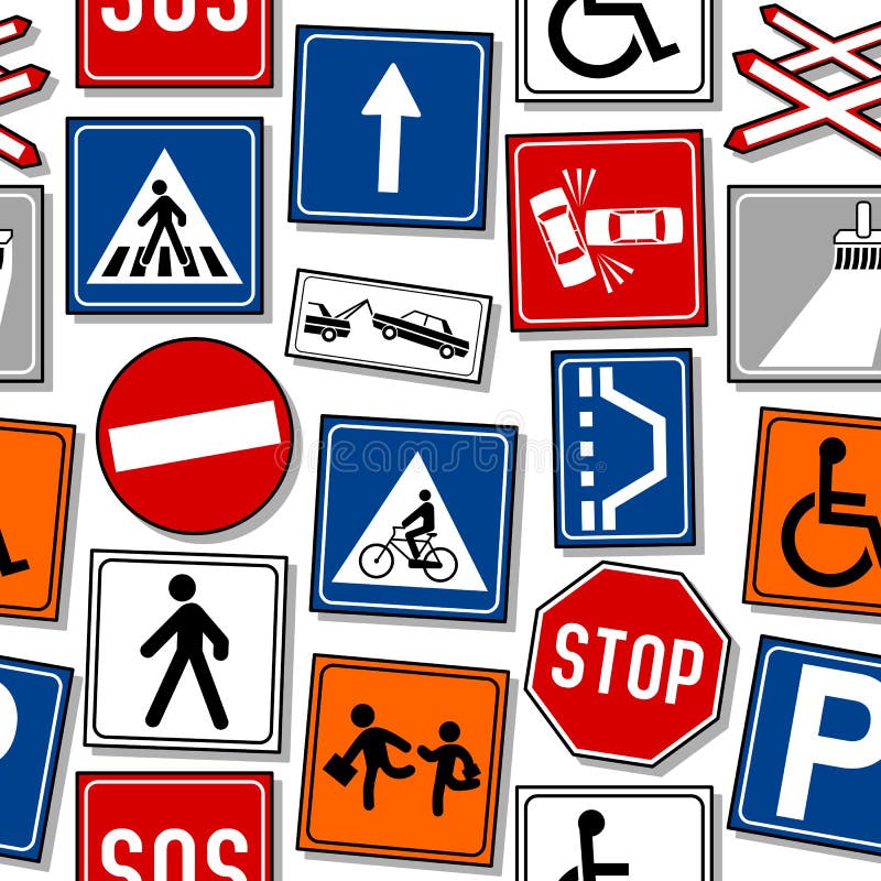Cartoon Traffic Signs Seamless Pattern Stock Vector - Image: 61648203