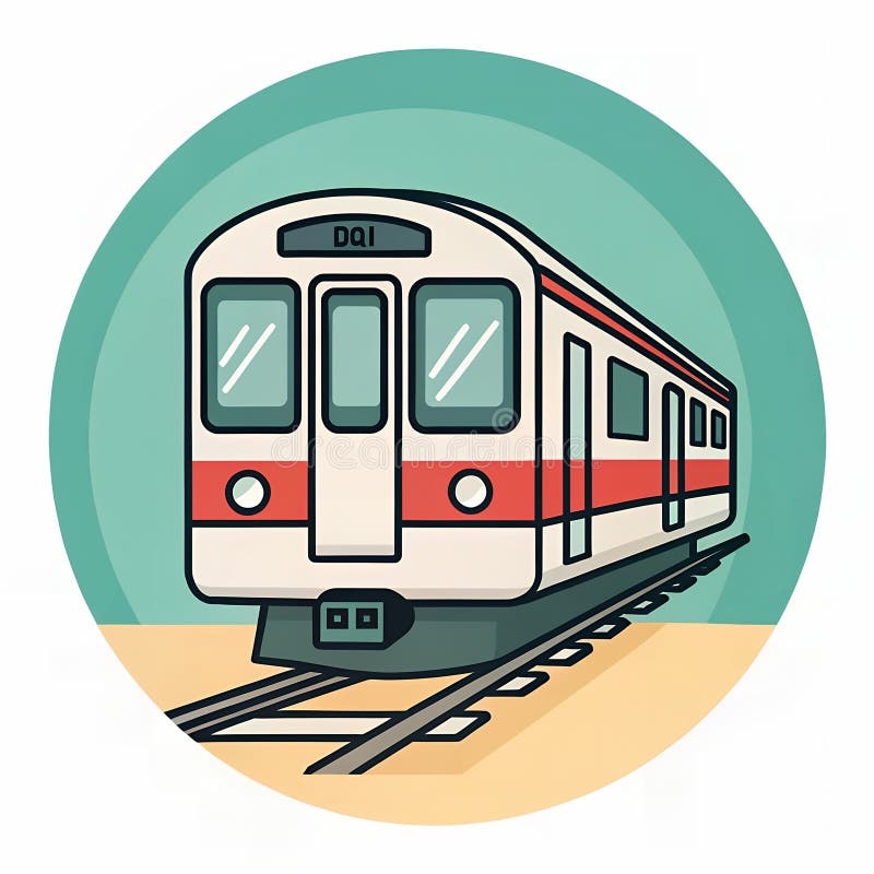 Cartoon Train with Red Stripe on Track Stock Illustration ...