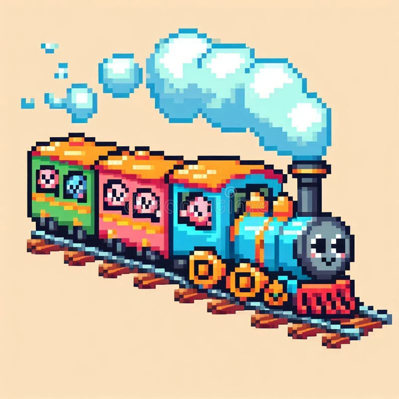 Cartoon Train Vector Design, Pixel Art Stock Illustration ...