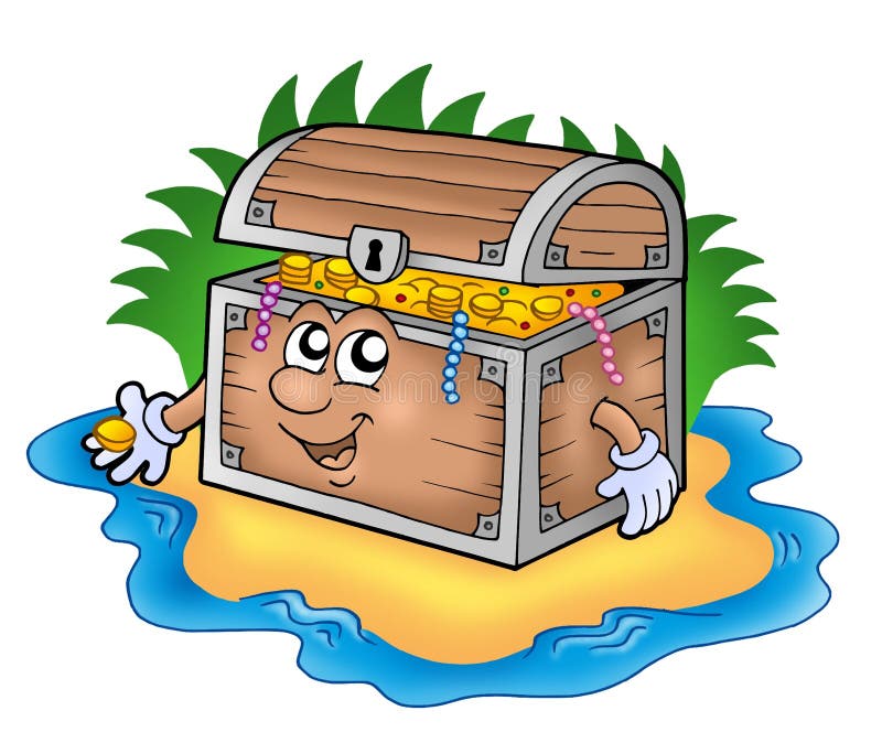 Cartoon Treasure Chest on Island Stock Illustration - Illustration of ...