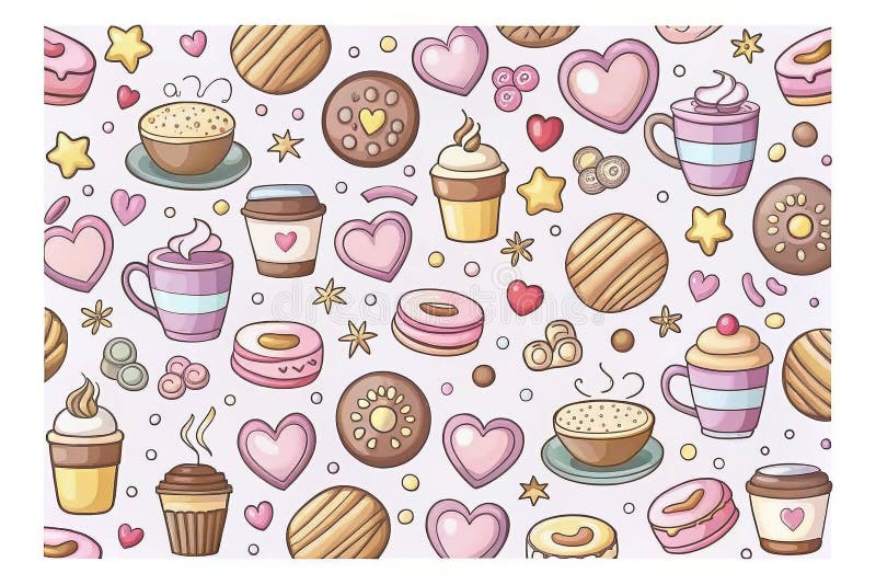 Cartoon Treats Pattern, Sweet Treats, Background, Coffee Shop Stock ...