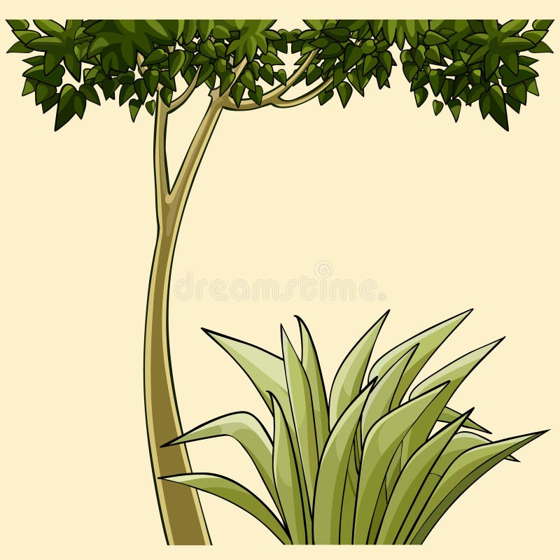 Cartoon Tree with a Bush of Grass Stock Vector - Illustration of grass ...