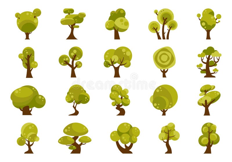 Cartoon Tree Designs Illustrations Element Set Stock Vector ...