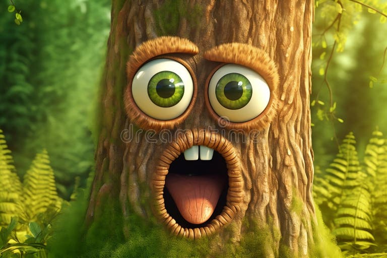 Cartoon Tree Face. AI stock illustration. Illustration of foliage ...