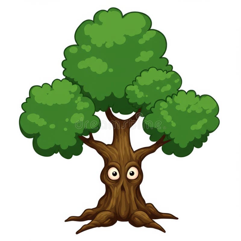 Cartoon Tree with Funny Face Illustration Stock Illustration ...