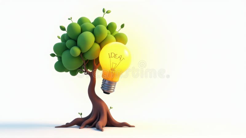 Cartoon Tree with Lightbulb Idea Stock Illustration - Illustration of ...