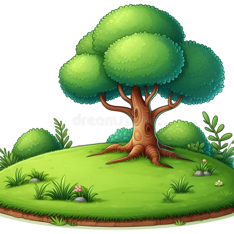 A Cartoon Tree on a Patch of Set Stock Illustration - Illustration of ...