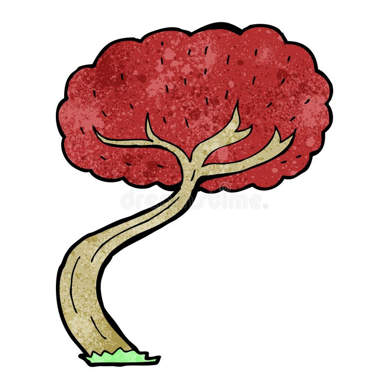 Cartoon Tree with Red Leaves Stock Illustration - Illustration of drawn ...