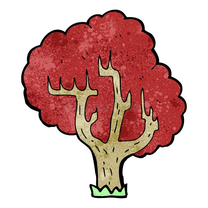 Cartoon Tree with Red Leaves Stock Illustration - Illustration of ...