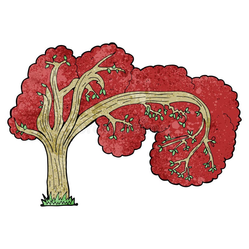 Cartoon Tree with Red Leaves Stock Illustration - Illustration of ...
