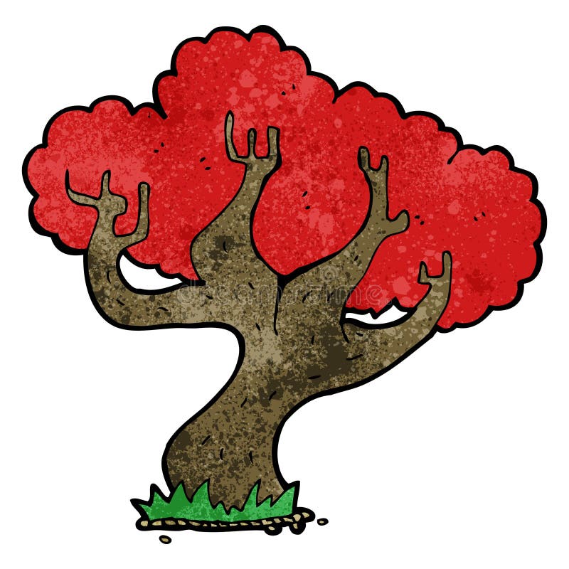 Cartoon Tree with Red Leaves Stock Illustration - Illustration of ...