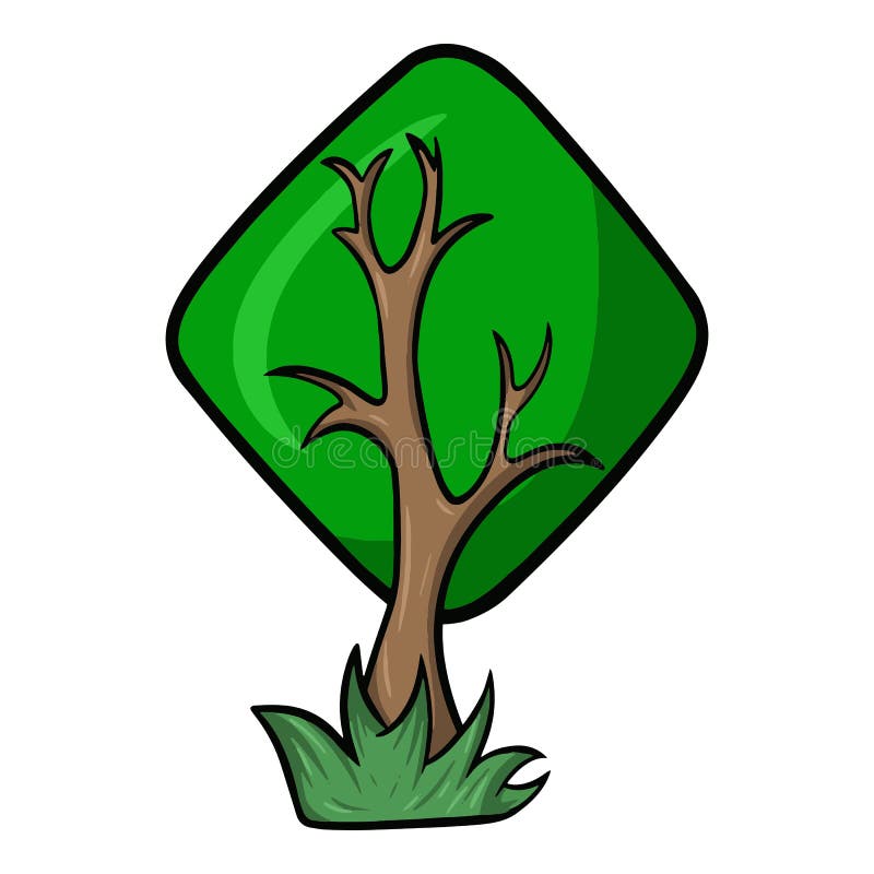 Cartoon Tree in the Shape of a Diamond with a Beautiful Crown, Vector ...