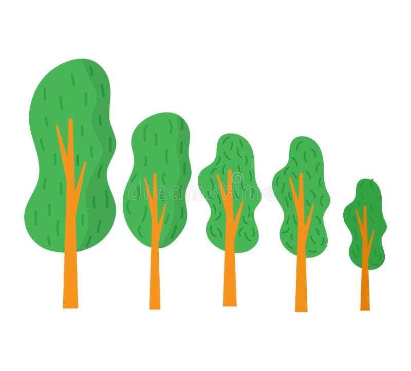 Cartoon Trees in Different Sizes, Simple Greenery Illustration ...