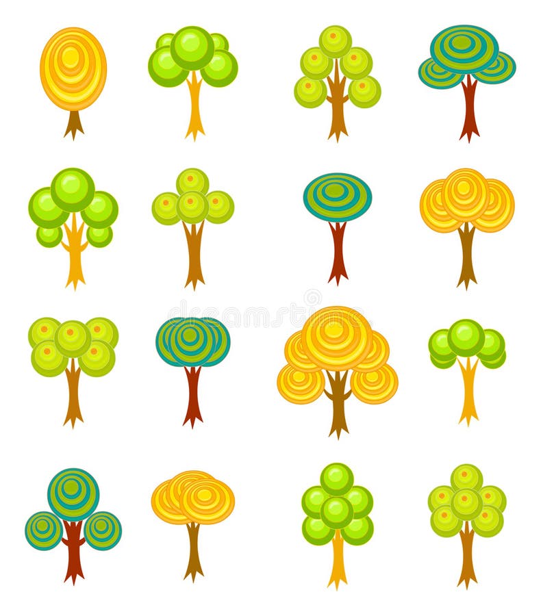 Cartoon trees icons stock vector. Illustration of sign - 12749346