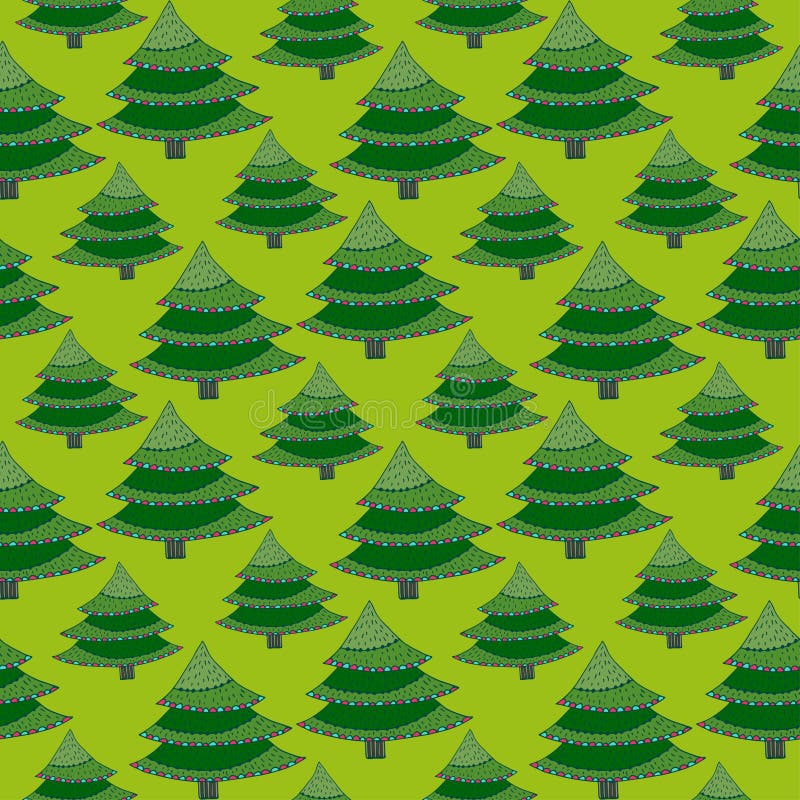 Cartoon Trees Seamless Pattern. Christmas Tree Design. Green Pattern ...